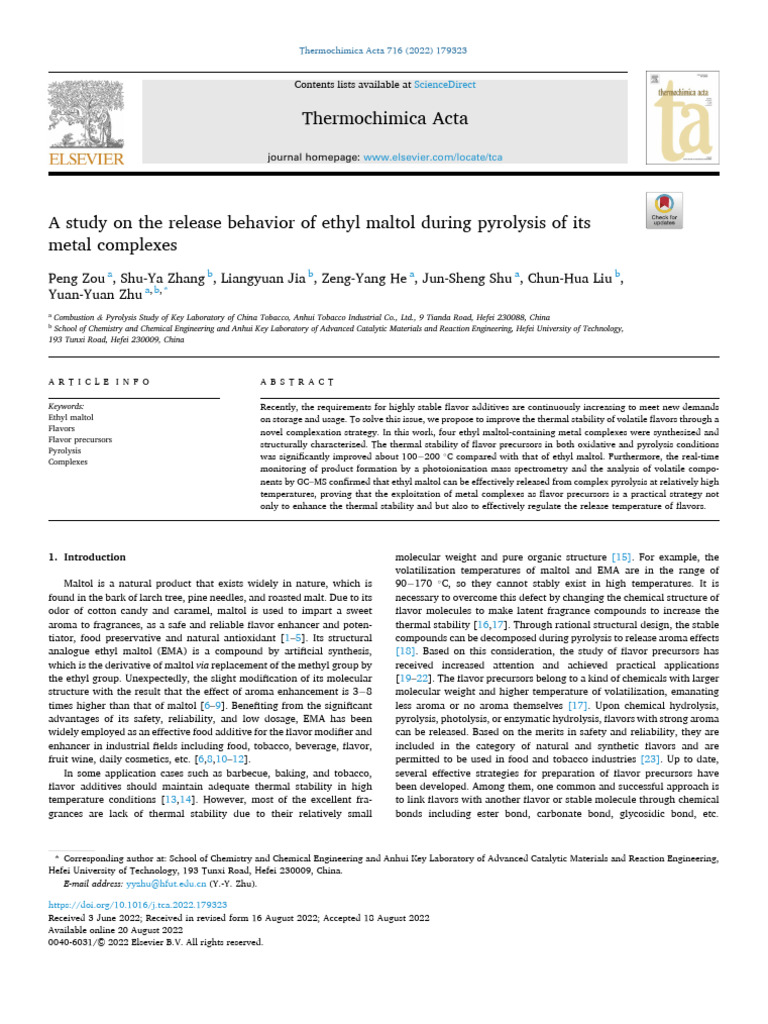 Release Behavior of Ethyl Maltol During Pyrolysis of Its Metal ...