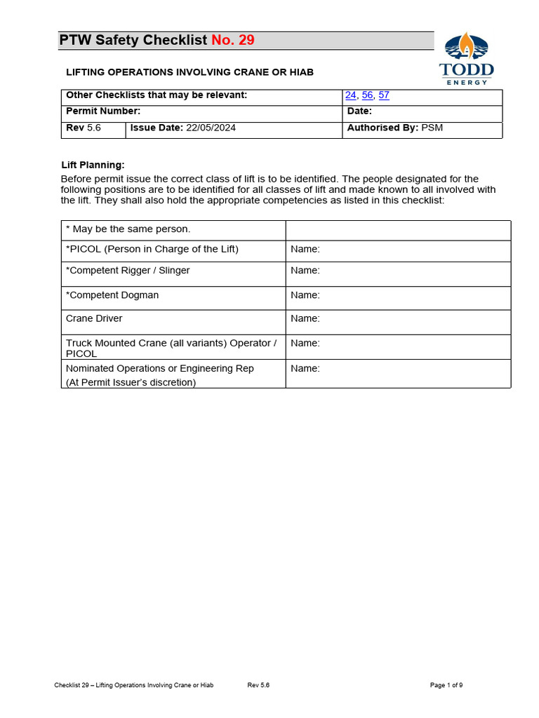 Hiab and Crane Lifting Operations Checklist | PDF | Crane (Machine)