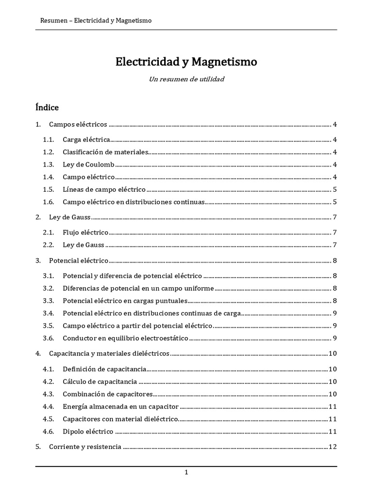 Resumen IB - Electricidad y Magnetismo | PDF | Capacidad | Inducción electromagnética