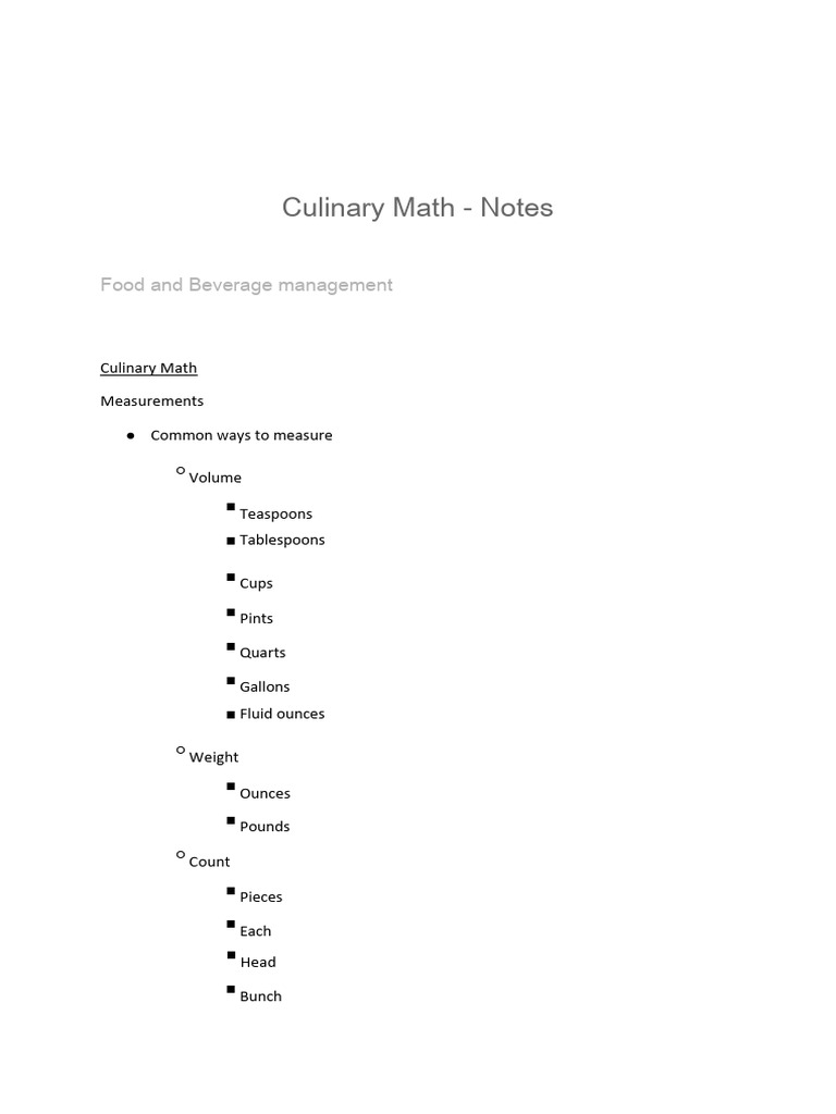 Culinary-math | PDF | Gallon | Ounce