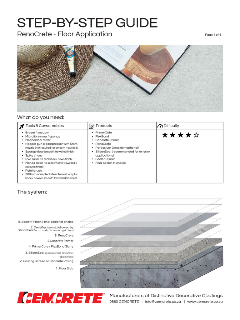 Cemcrete Renocrete Floor Step-By-Step Guide | PDF | Coating | Building Engineering