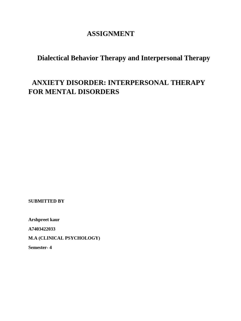 ASSIGNMENT - DBT Word Document | PDF | Psychotherapy | Anxiety