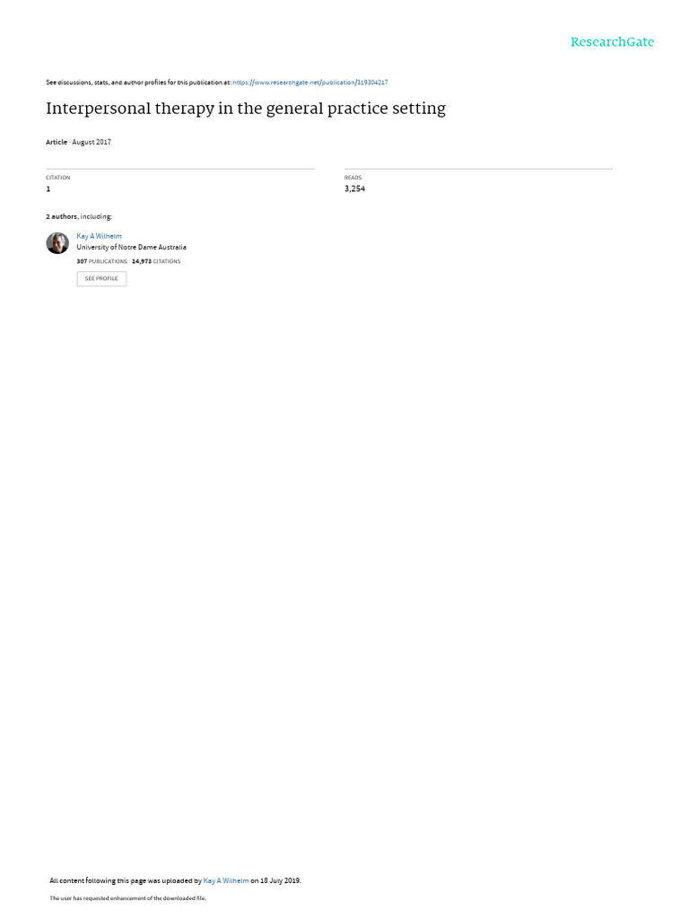 IPT for GPs: A Practical Guide | PDF | Major Depressive Disorder ...