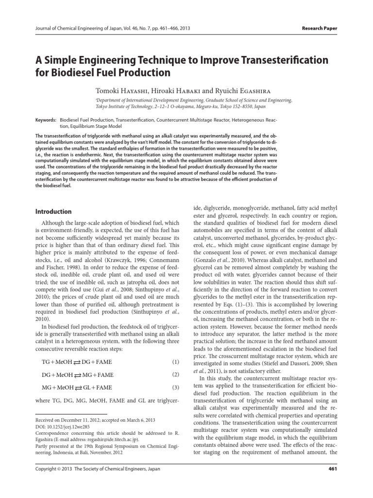 A Simple Engineering Technique To Improv | PDF | Biodiesel | Methanol