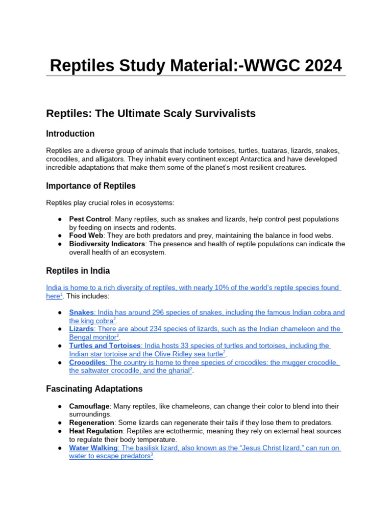 Reptiles Study Material - WWGC 2024 | PDF | Reptile | Lizard