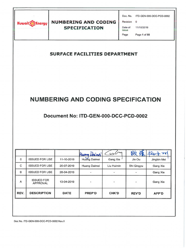 ITD GEN 000 DCC PCD 0002 - 0 - Numbering and Coding Specification | PDF | Specification ...