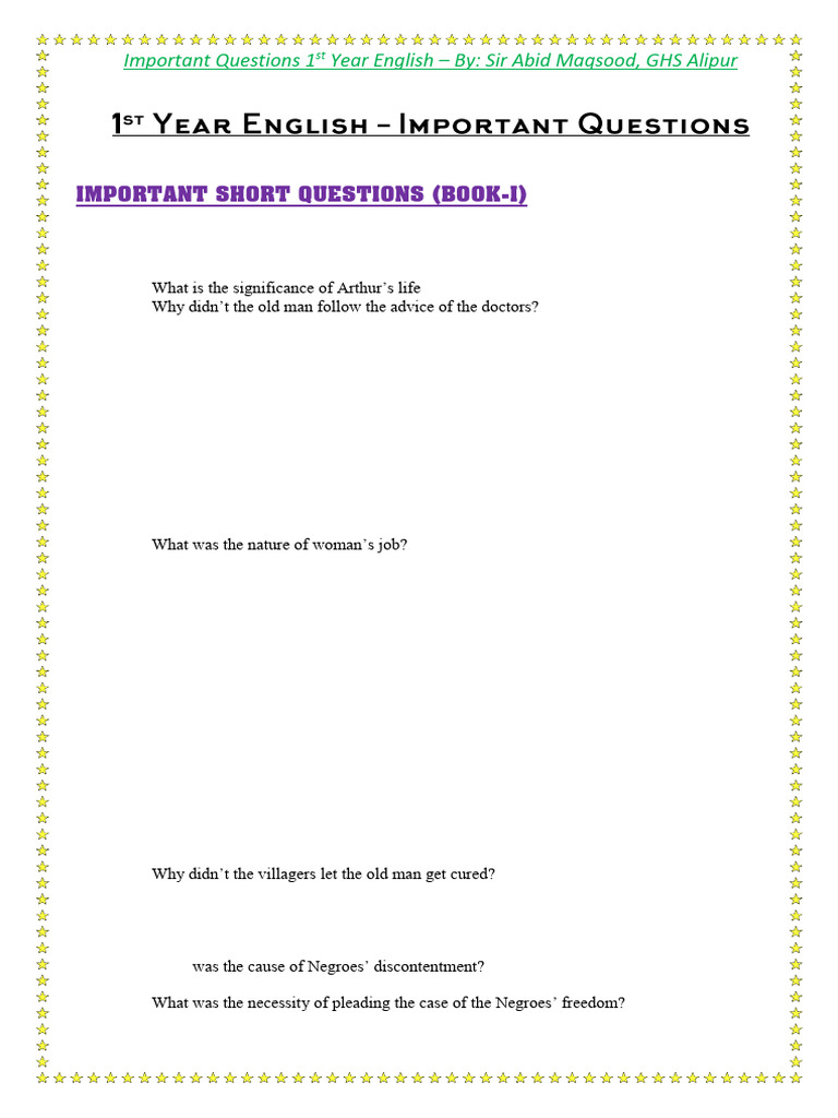 1st Year Eng. Imp. Qs-1 | PDF