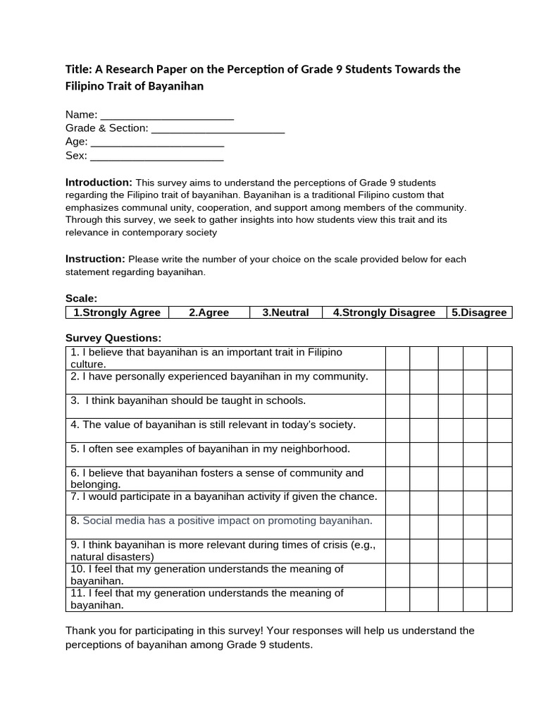 Grade 9 Students' Views on Bayanihan | PDF