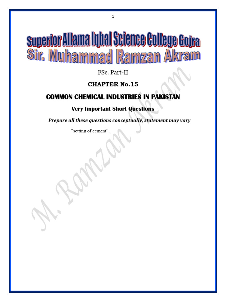 Chem-II Ch#15 Shorts 2024 | PDF