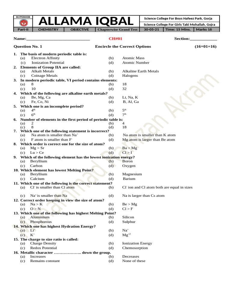 Chem-II Gt#01 Ch#01 | PDF | Chemical Elements | Ion