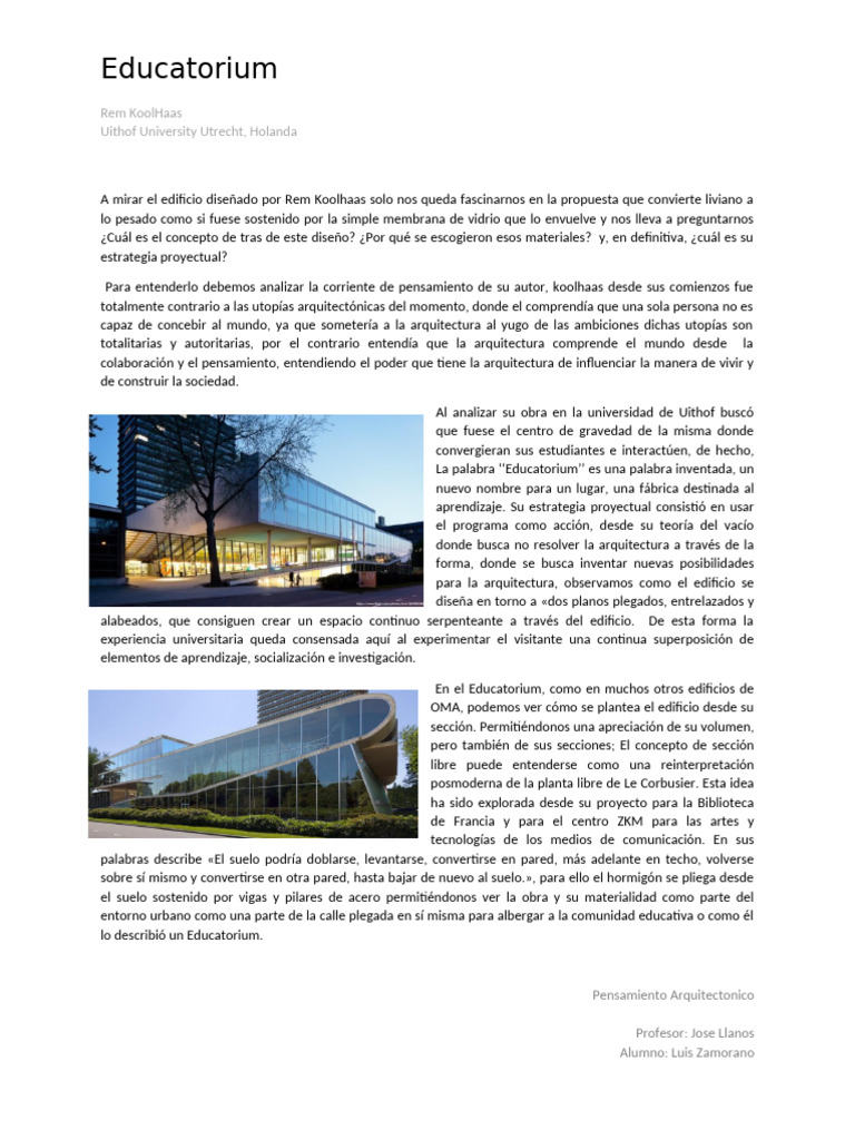 Educatorium: Diseño de Rem Koolhaas | PDF | Pensamiento | edificio
