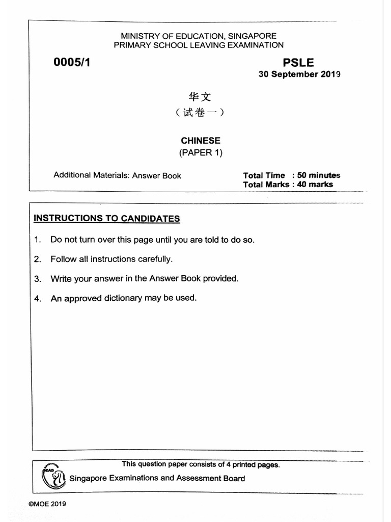 Psle 2019 Chinese | PDF