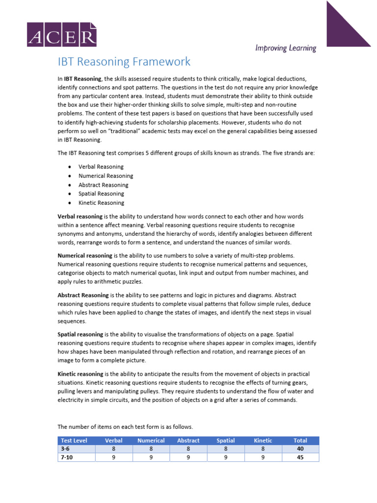 IBT Reasoning Framework Document | PDF | Reason | Critical Thinking