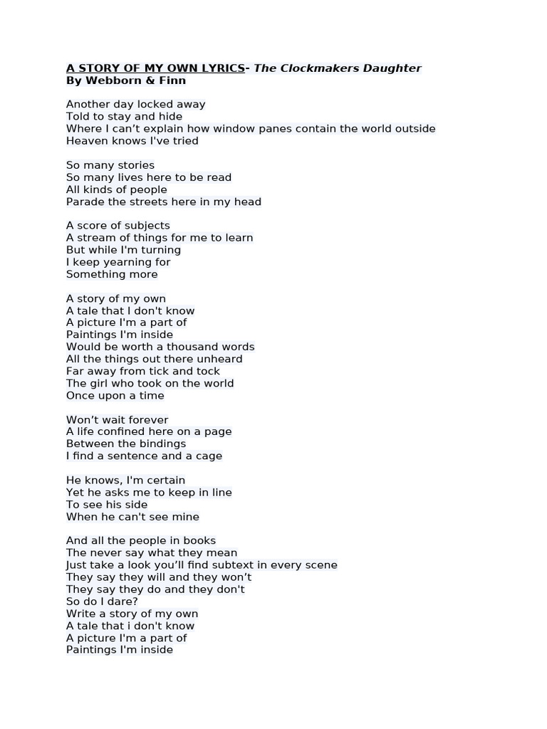 A Story of My Own: Lyrics Analysis | PDF | Poetry