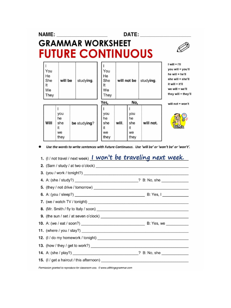 Future Continous Tense Pdf 6119