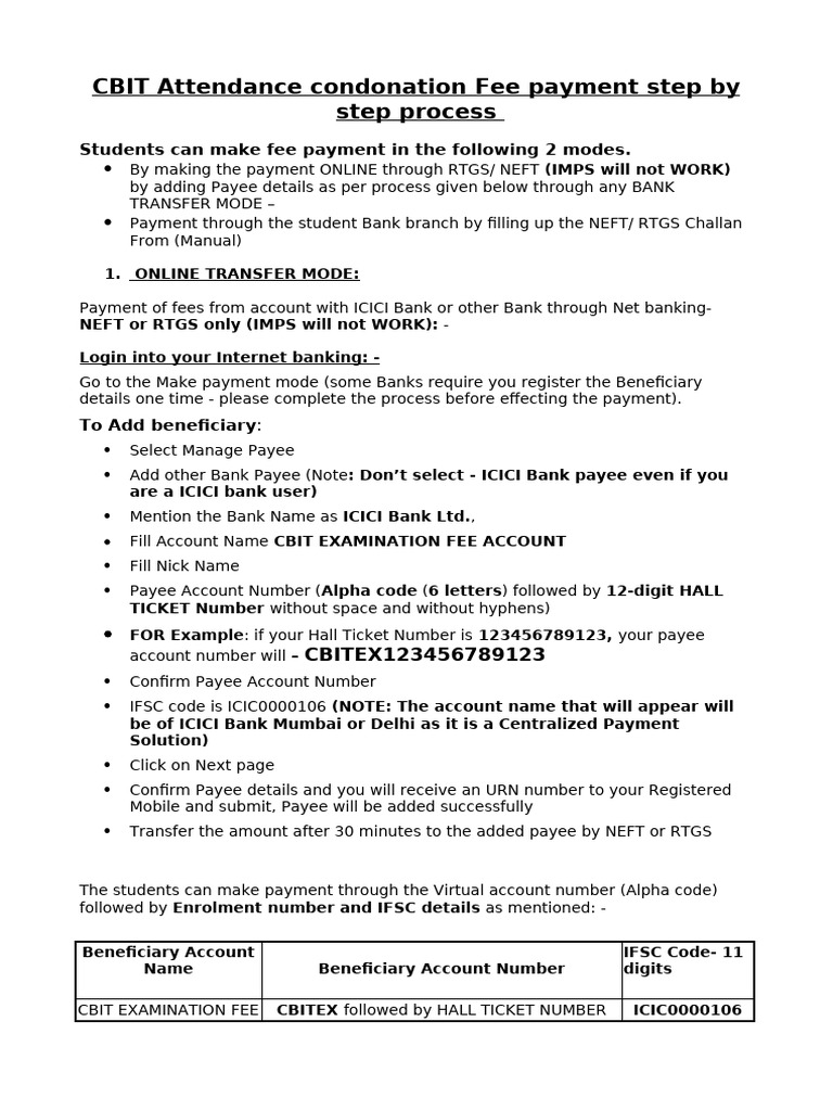 Cbit Attendance Condonation Fee Account | PDF | Banking Technology | Money