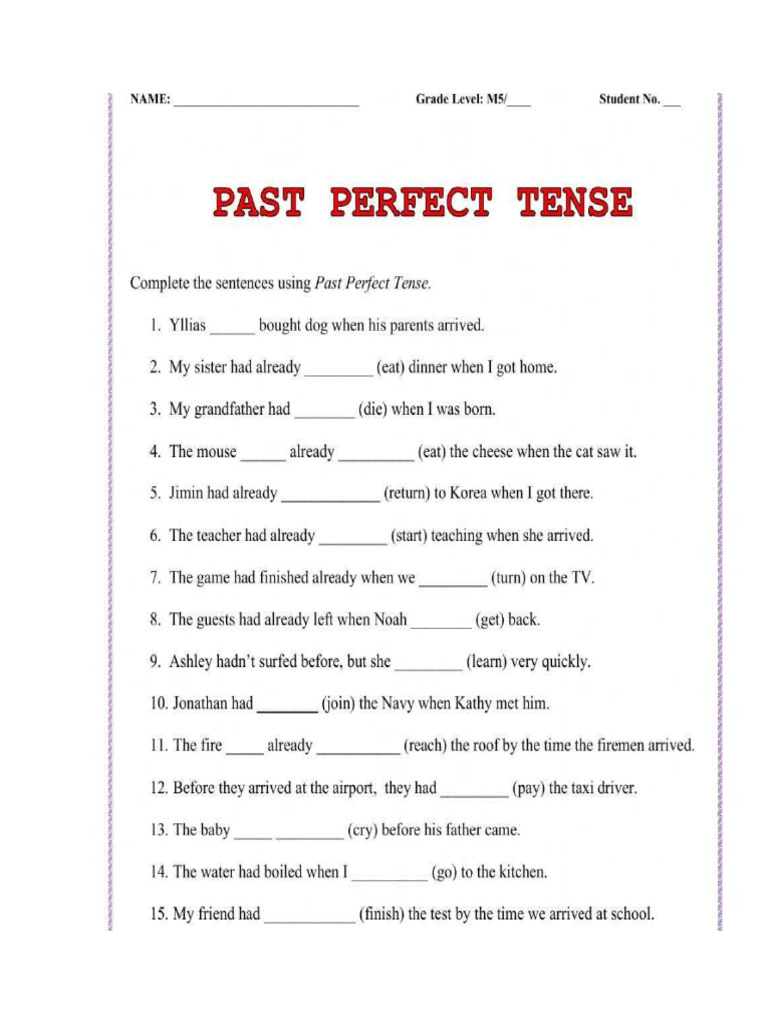 PAST-PERFECT-TENSE-WORKSHEETS | PDF