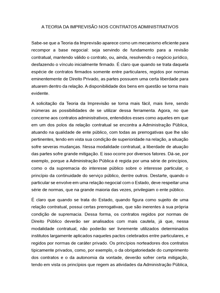 Teoria da Imprevisão em Contratos Administrativos | PDF | Serviços ...