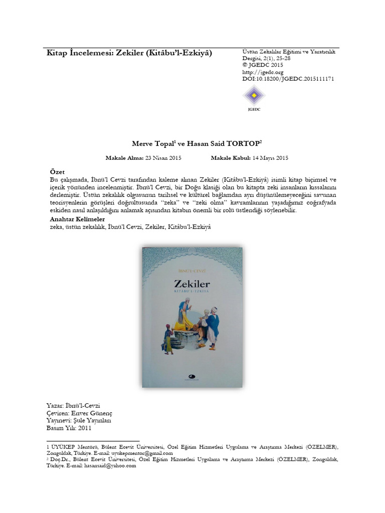 Kitap Ncelemesi Zekiler (Kit Bu L-Ezkiy) (#449354) - 516512 | PDF
