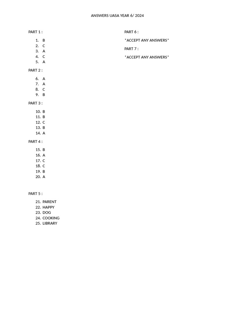 Answers For Uasa Y6 | PDF