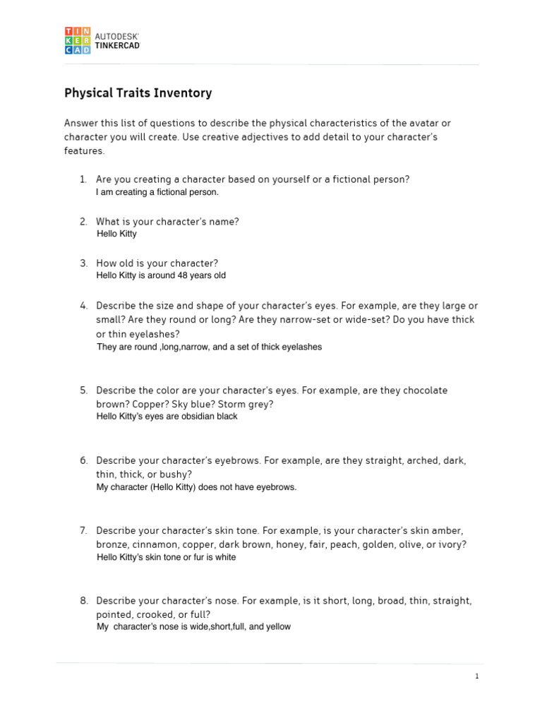 Character Physical Traits Worksheet | PDF | Human Appearance | Fashion