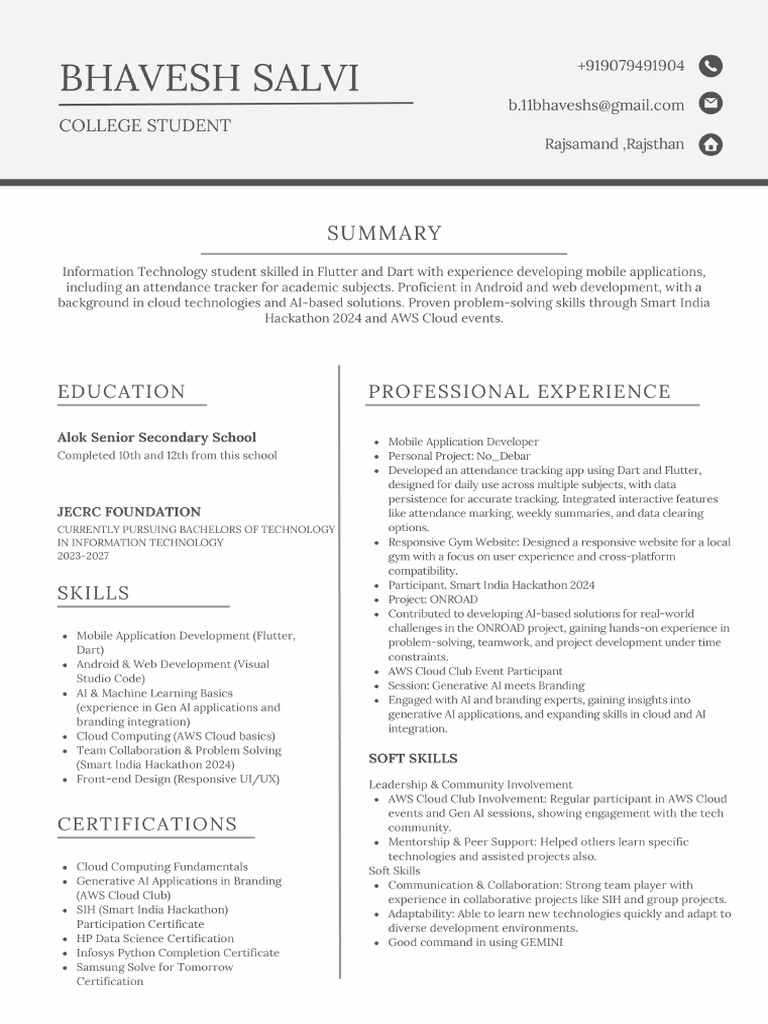 Gray and White Simple Clean Resume | PDF