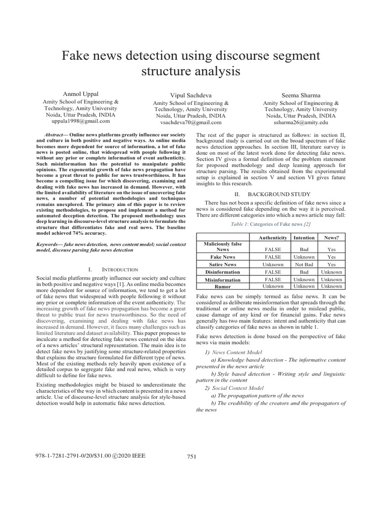 Fake News Detection Using Discourse Segment Structure Analysis | PDF ...