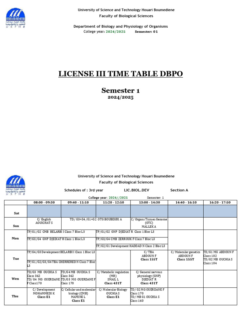 TT L3 DBPO S1 2024 2025 Anglais 3 | PDF | Biology | Life Sciences