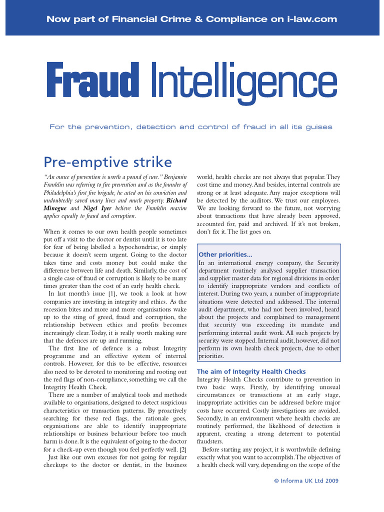 The Integrity Health Check - A Pre-Emptive Strike... | PDF | Risk ...