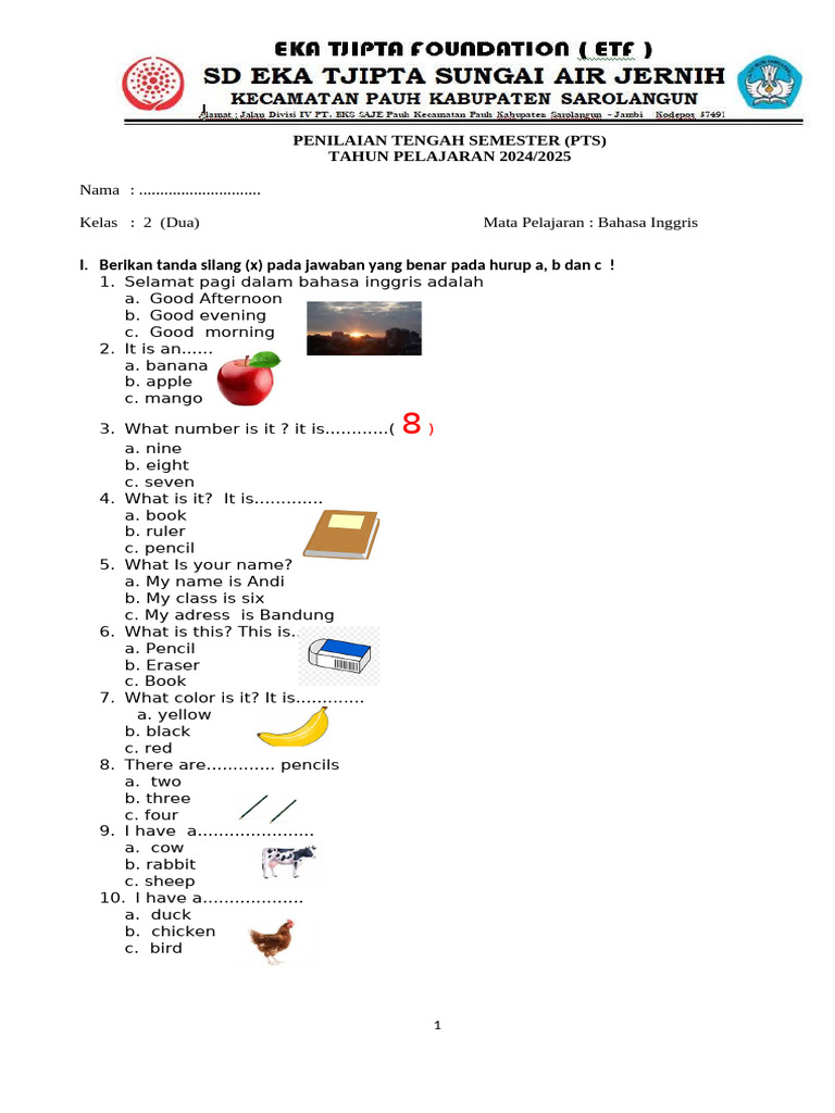 Soal Sumatif B. ING 1 & 2 | PDF | Language Arts & Discipline | Teaching Methods & Materials
