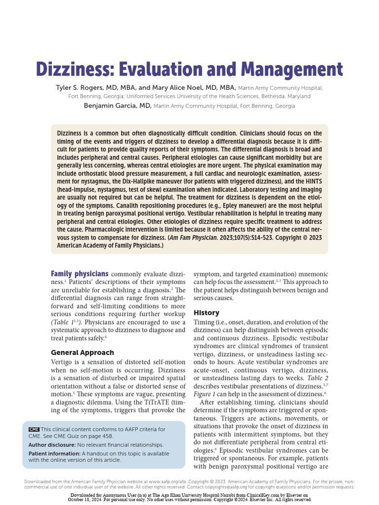 Dizziness | PDF | Vertigo | Migraine