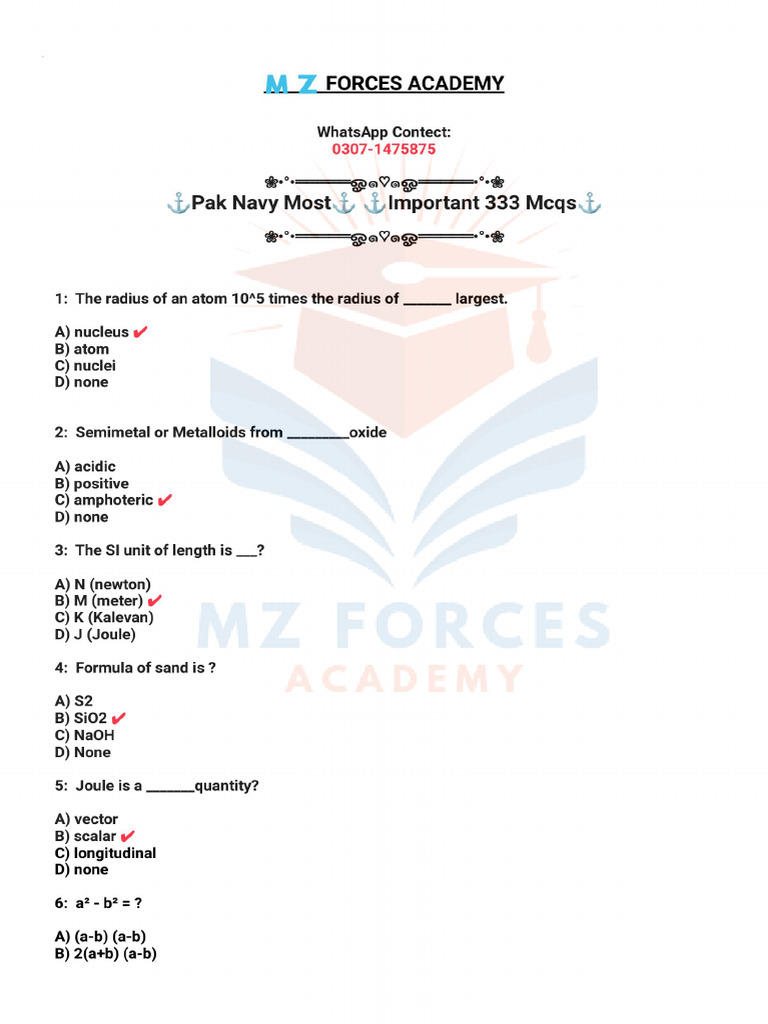 PAK Navy Most Important 333 Mcqs With Answer | PDF