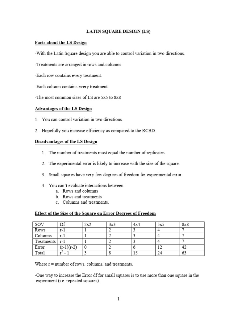 Latin Square Design Overview and Analysis | PDF | Errors And Residuals ...