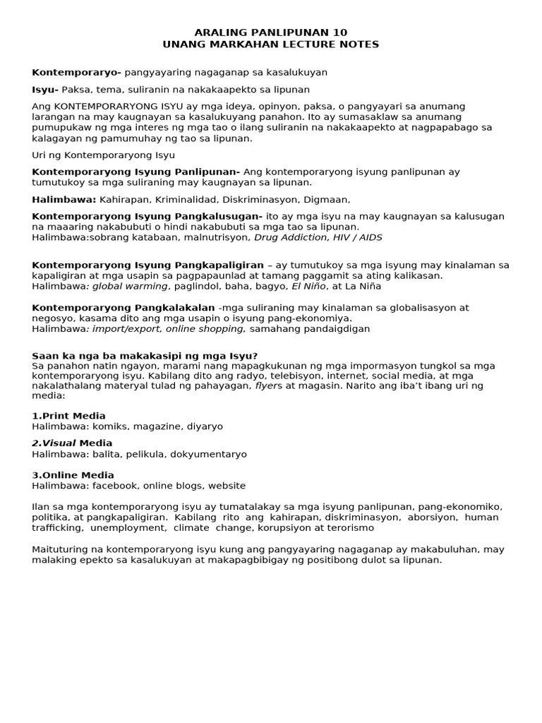 Ap10 q1 Lecture Notes | PDF