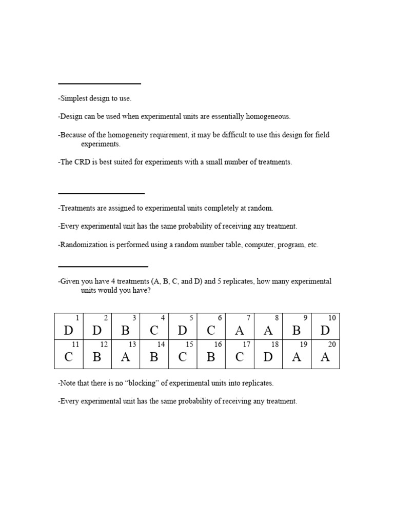 D D B C D C A A B D C B A B C B C D A A: Completely Random Design (CRD) | PDF | Experiment ...
