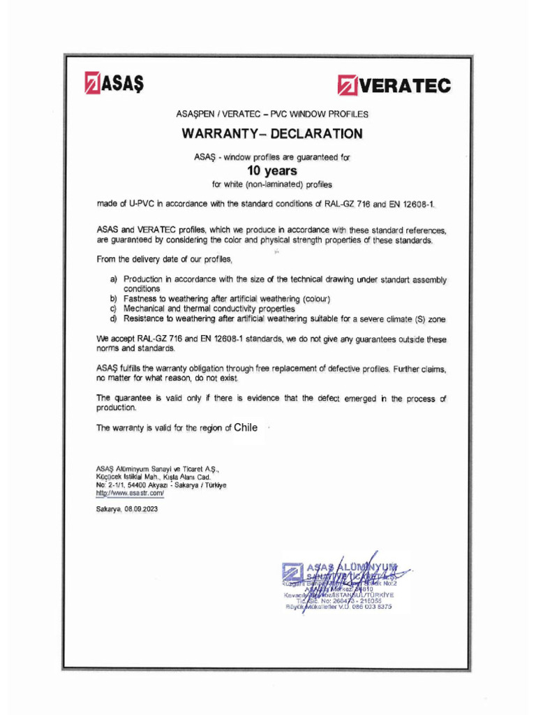 Garantia Chile PVC | PDF