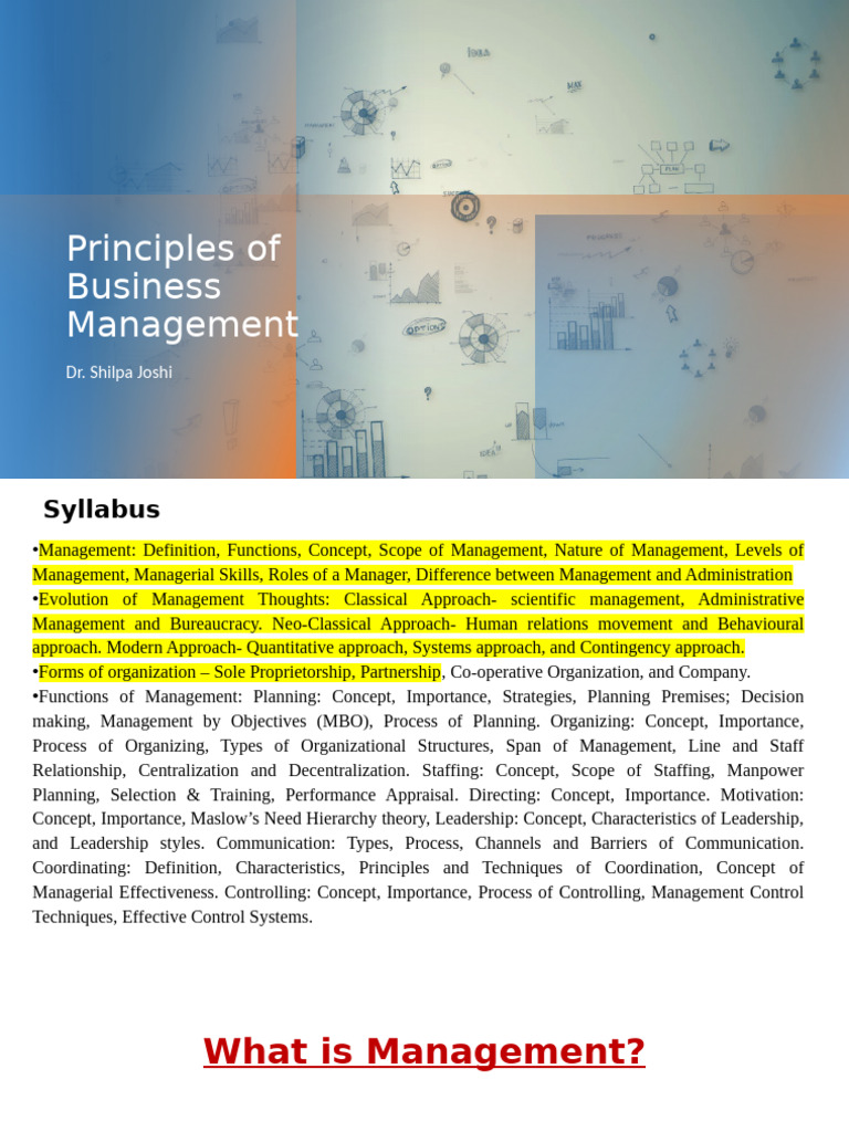Principles of Business Management | PDF | Skill | Concept