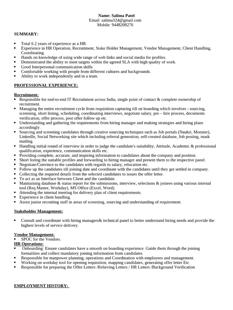 Salima Patel - Resume | PDF | Recruitment | Computing