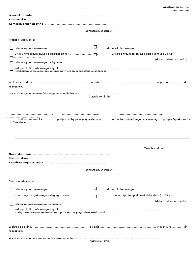 Wniosek o Urlop | PDF