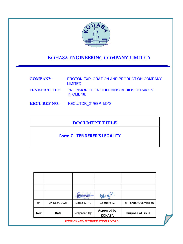EEP20-0030 - Kohasa Engineering Company LTD - Technical Tender - Form C ...