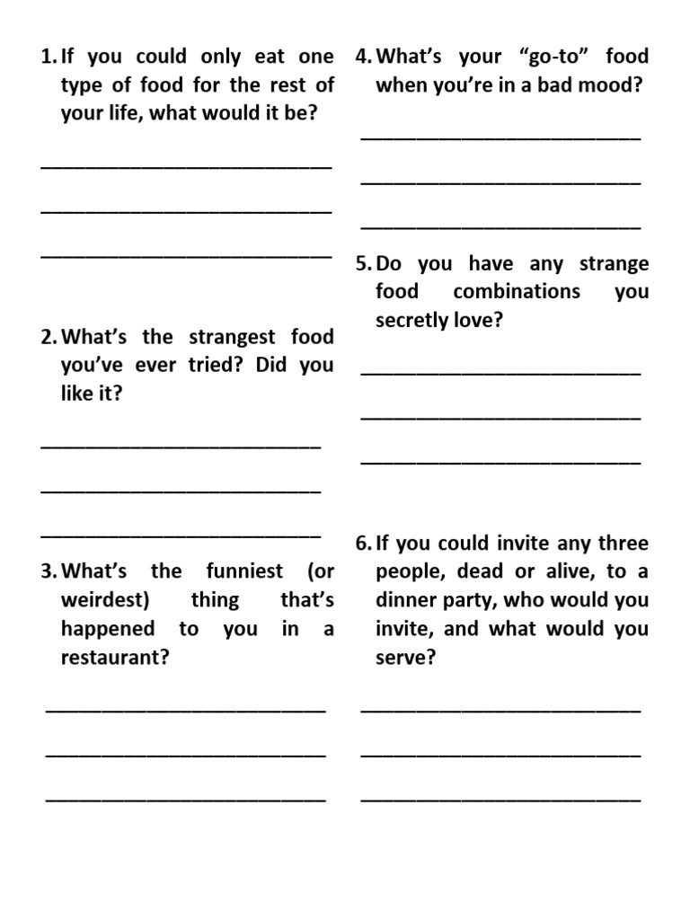 Funny Questions About Food - WL 4 Unit 11 | PDF | Food And Drink ...