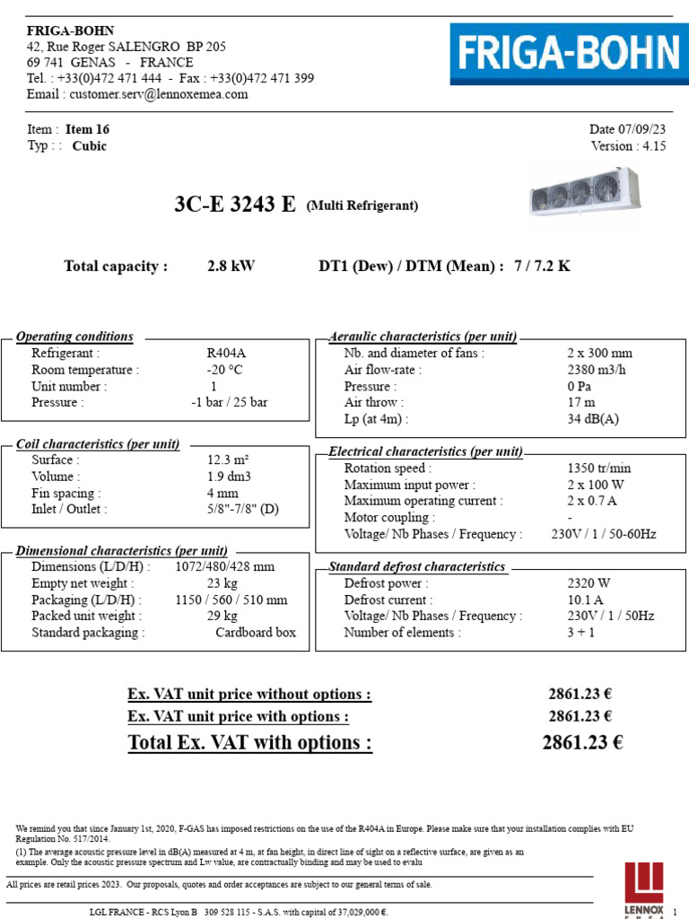 Total Capacity: 2.8 KW DT1 (Dew) / DTM (Mean) : 7 / 7.2 K: Total Ex ...