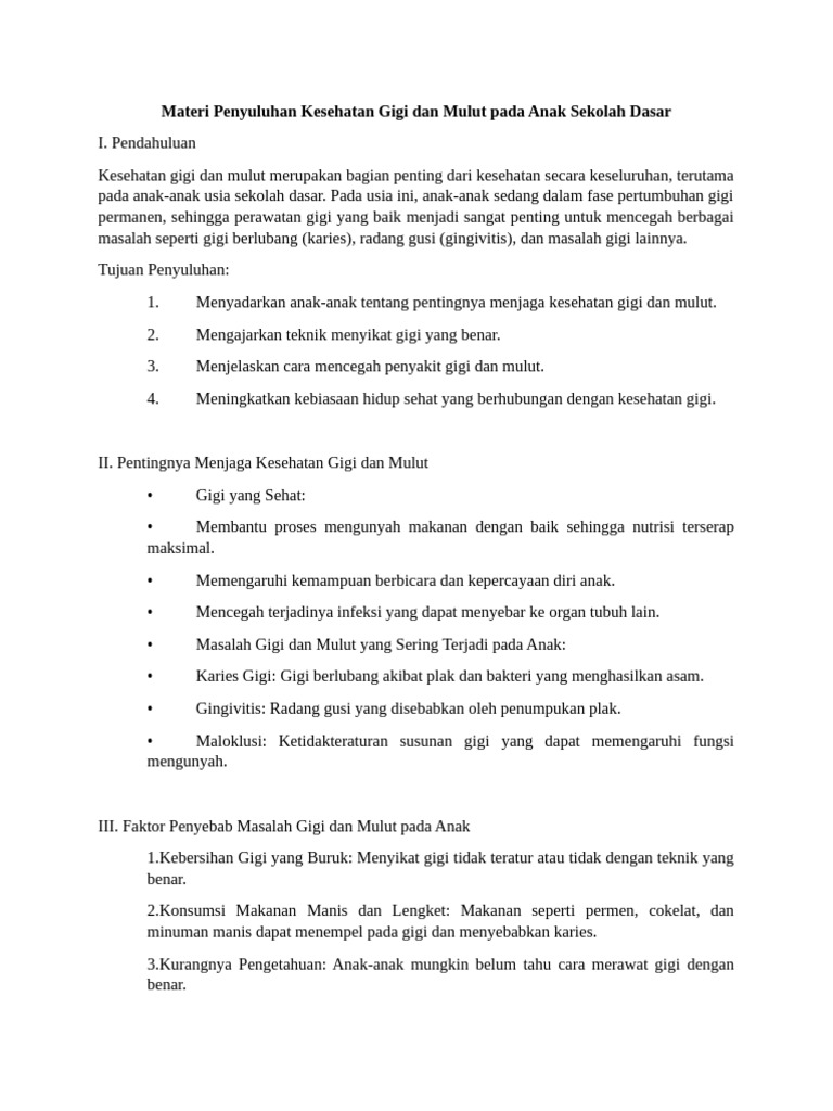 Materi Penyuluhan Kesehatan Gigi Dan Mulut Pada Anak Sekolah Dasar | PDF