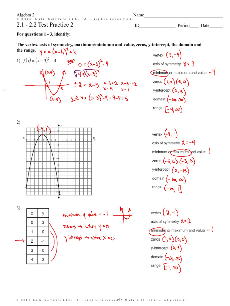 Answer Key 2.1 - 2.2 Test Practice 2 | PDF | Mathematics