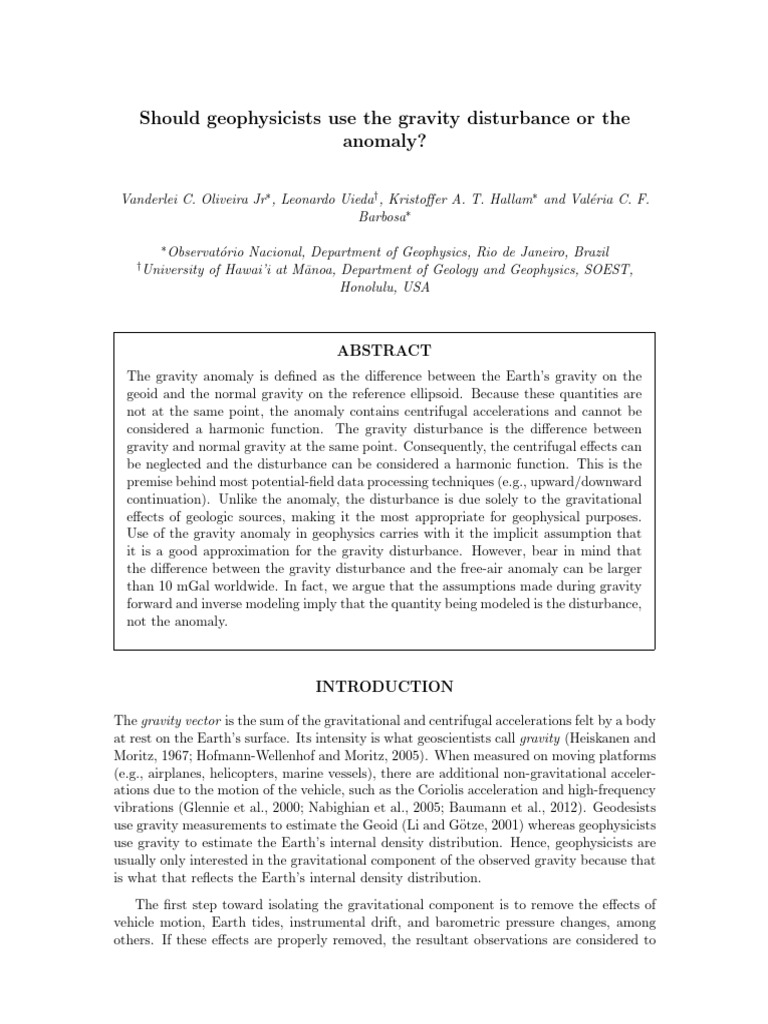 Gravity Disturbance vs. Anomaly in Geophysics | PDF | Latitude | Geodesy