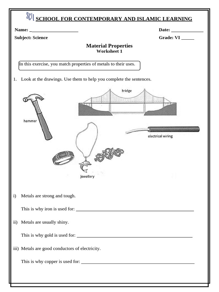 Metal Properties and Their Uses Worksheet | PDF | Technology & Engineering