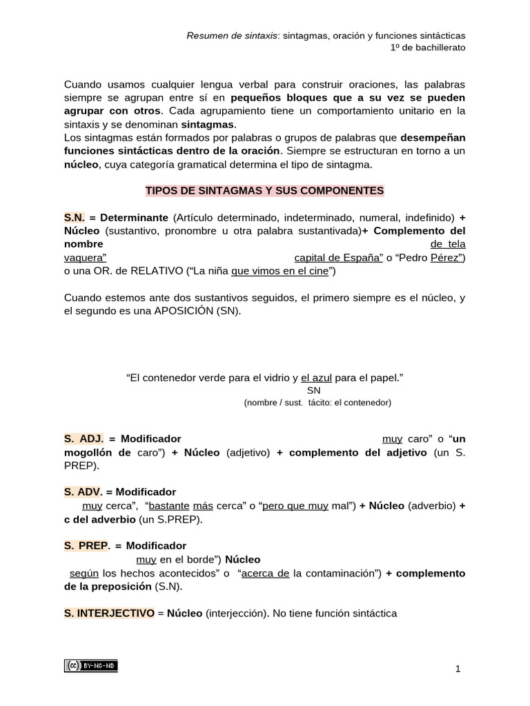 Resumen Sintaxis 1 EV | PDF | Asunto (gramática) | Predicado (Gramática)
