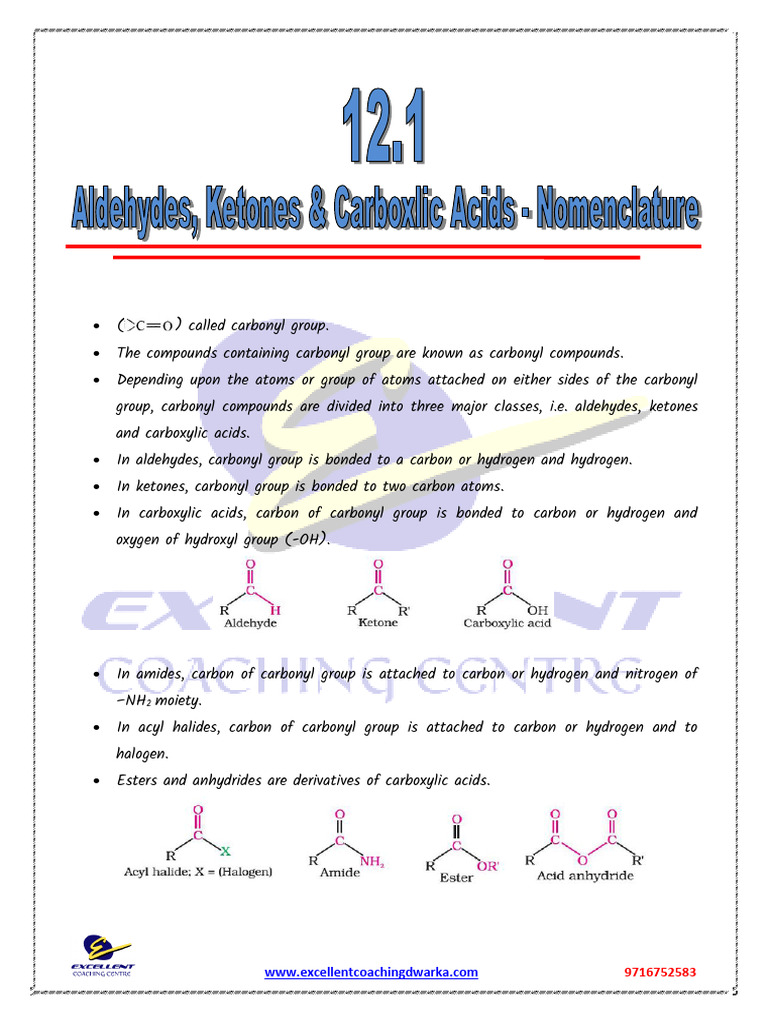 12.1 Aldehydes, Ketones and Carboxlic Acids - Nomenclature | PDF | Ketone | Functional Group