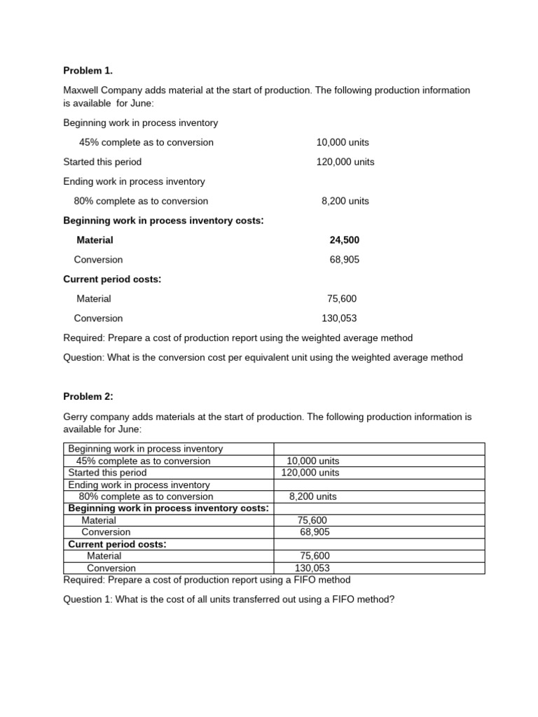 Process Costing Exercises | PDF | Inventory | Logistics