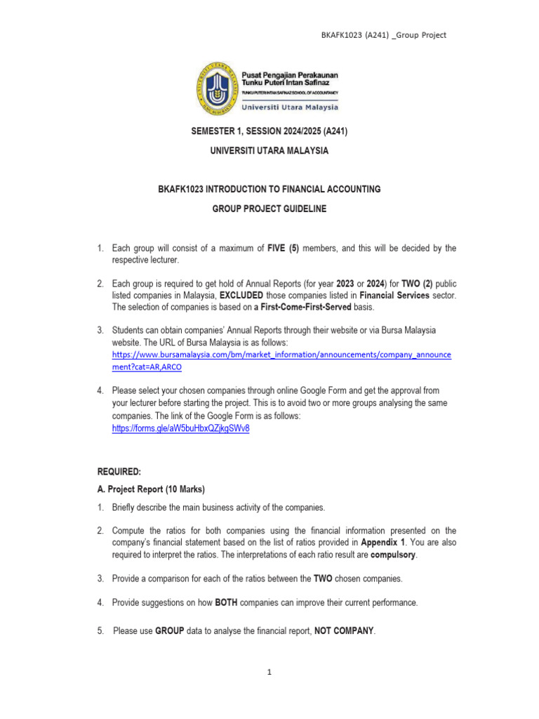 A241 - BKAF1023 Group Project Guideline | PDF | Equity (Finance ...